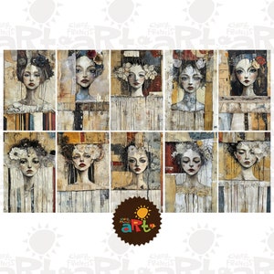 Disheveled Lady Portrait Paper Craft Printable Collage Junk Journal ...