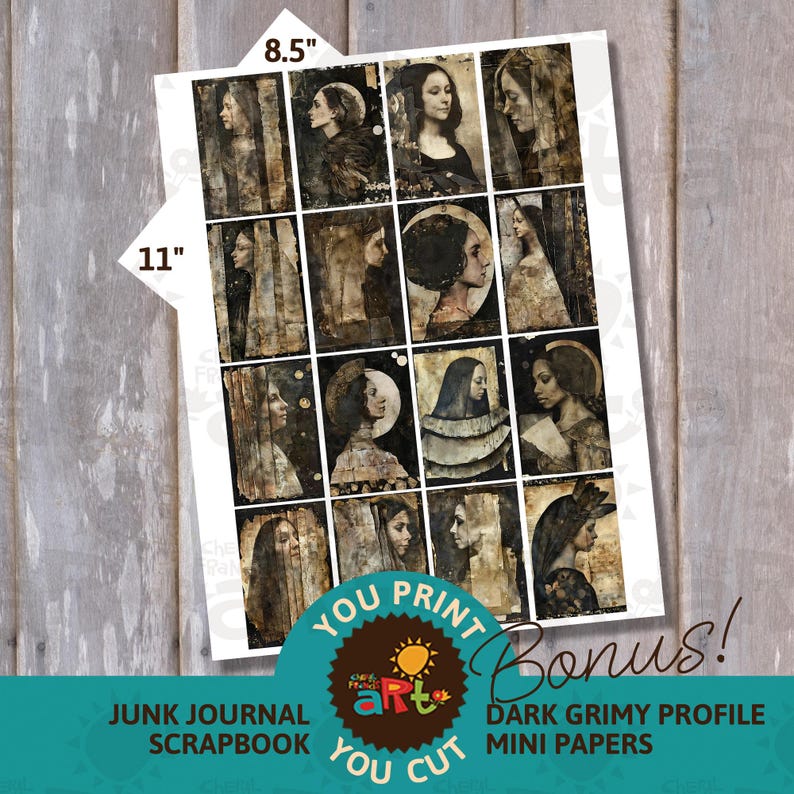 Dark Grime Profile Portrait Collage Junk Journal Half Paper Printable ...