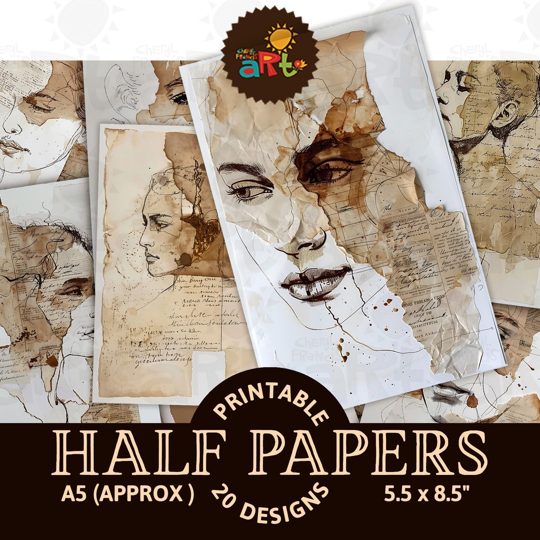 Coffee Stains Portrait With Writing Printable Junk Journal Half Paper ...