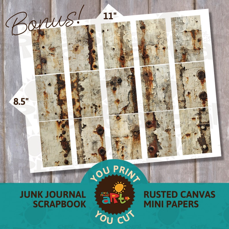 Rusty Tattered Canvas Printable Junk Journal Half Paper Decorative ...