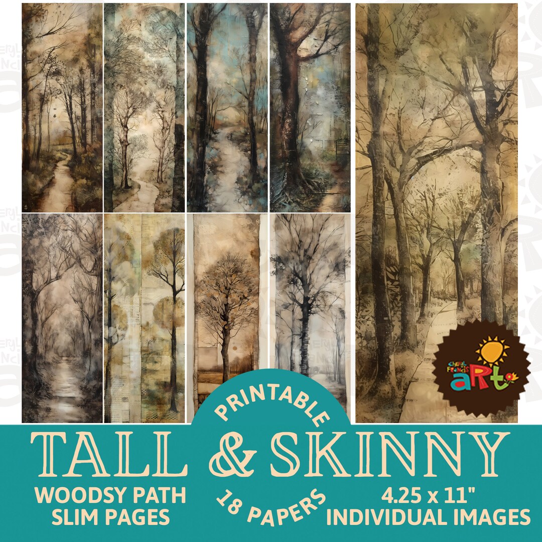 Tree Lined Path Collage Printable Tall Slim Junk Journal Papers for ...