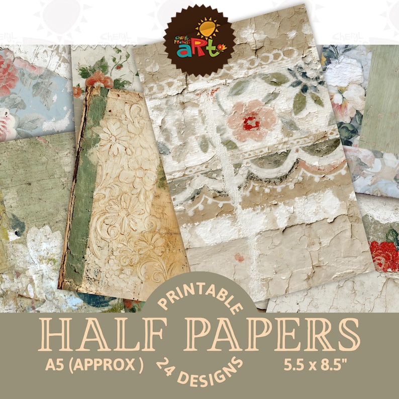Shabby Grunge Floral Collage Part A Printable Junk Journal Half Papers ...