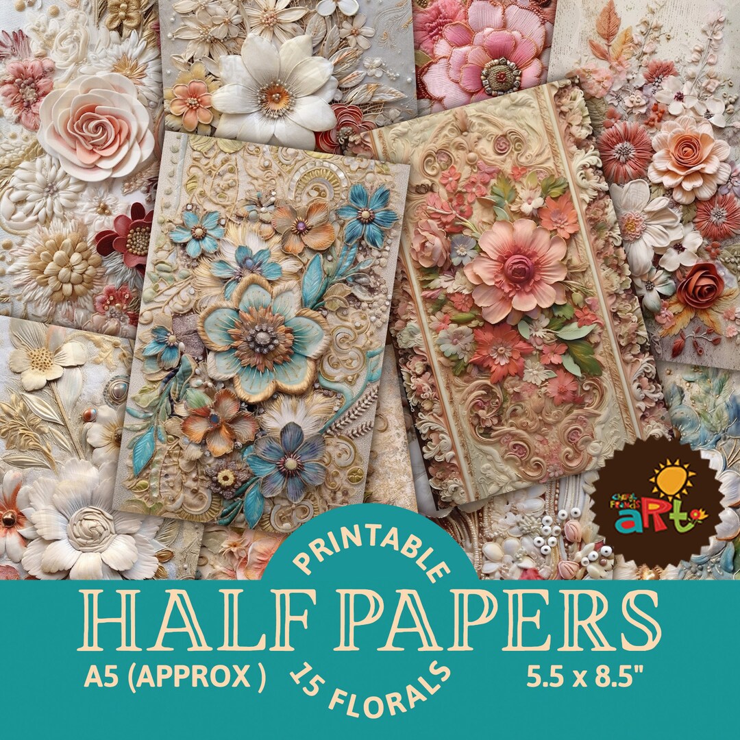 Embellished Floral Printable Junk Journal Half Papers - Etsy