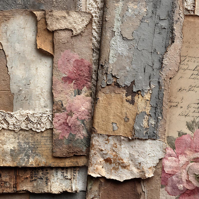 Layered Texture With Flowers and Lace Collage: Junk Journal Printable ...