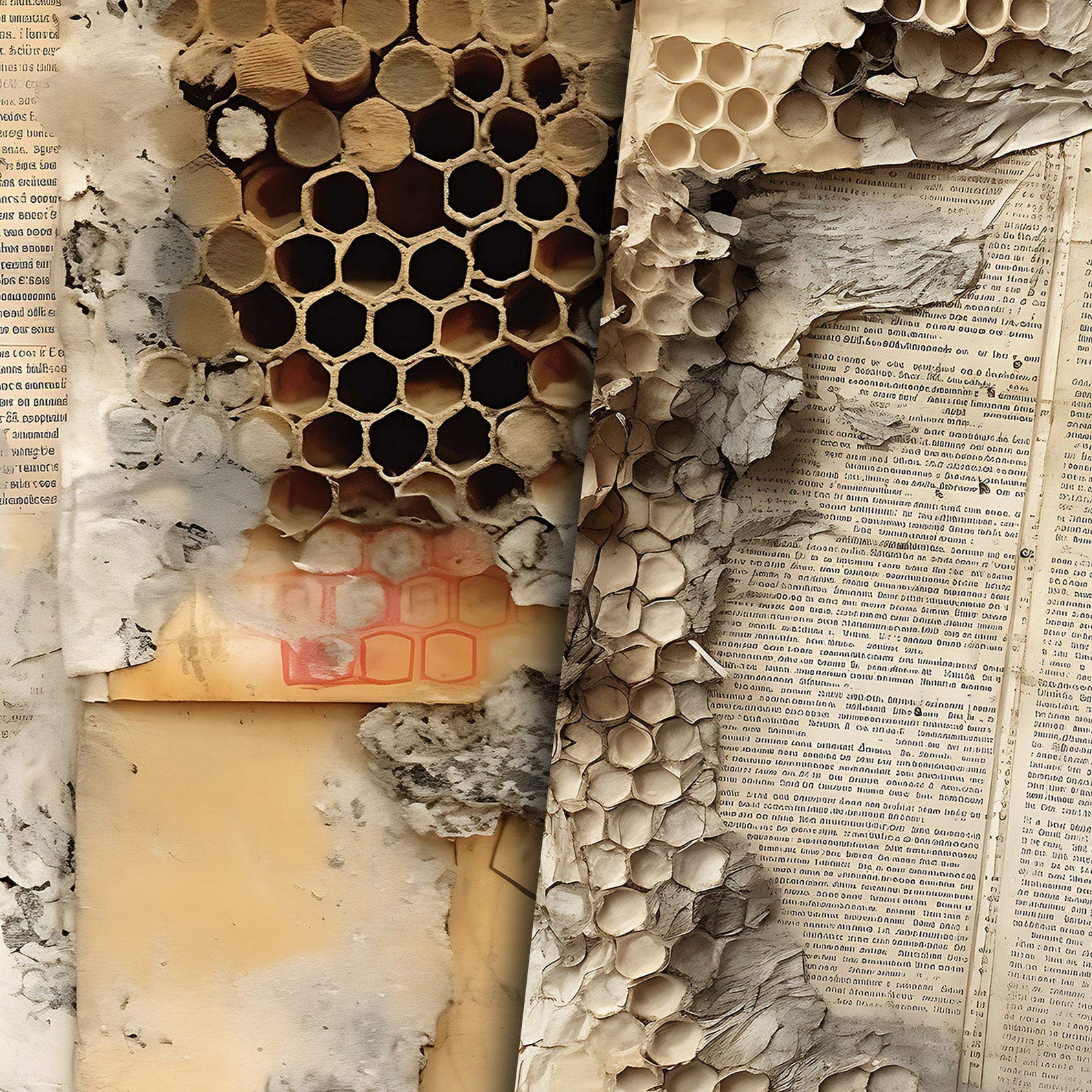 Paper Bee Hive Collage Printable Junk Journal Half Paper, Scrapbook ...