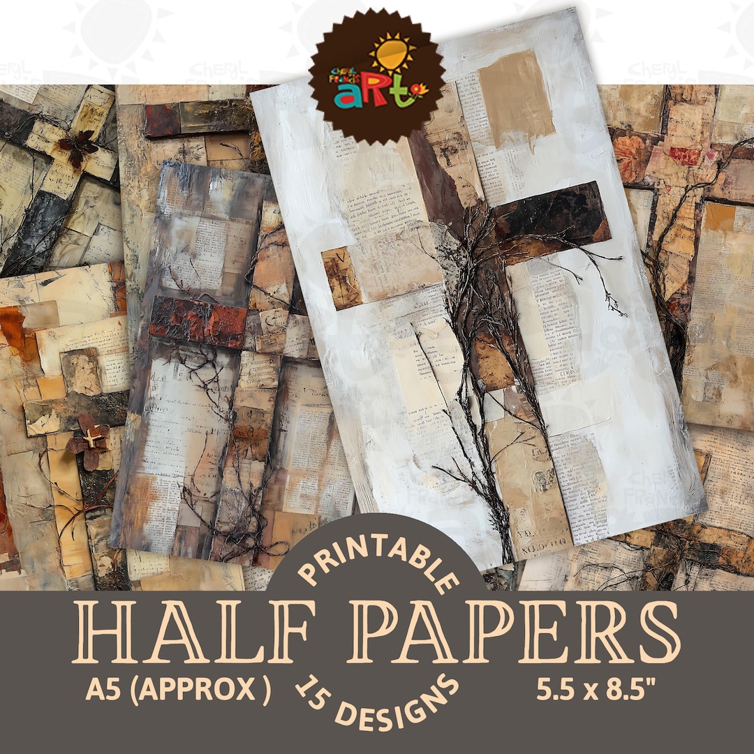 Rustic Cross on Grungy Collage Printable Junk Journal Half Paper ...