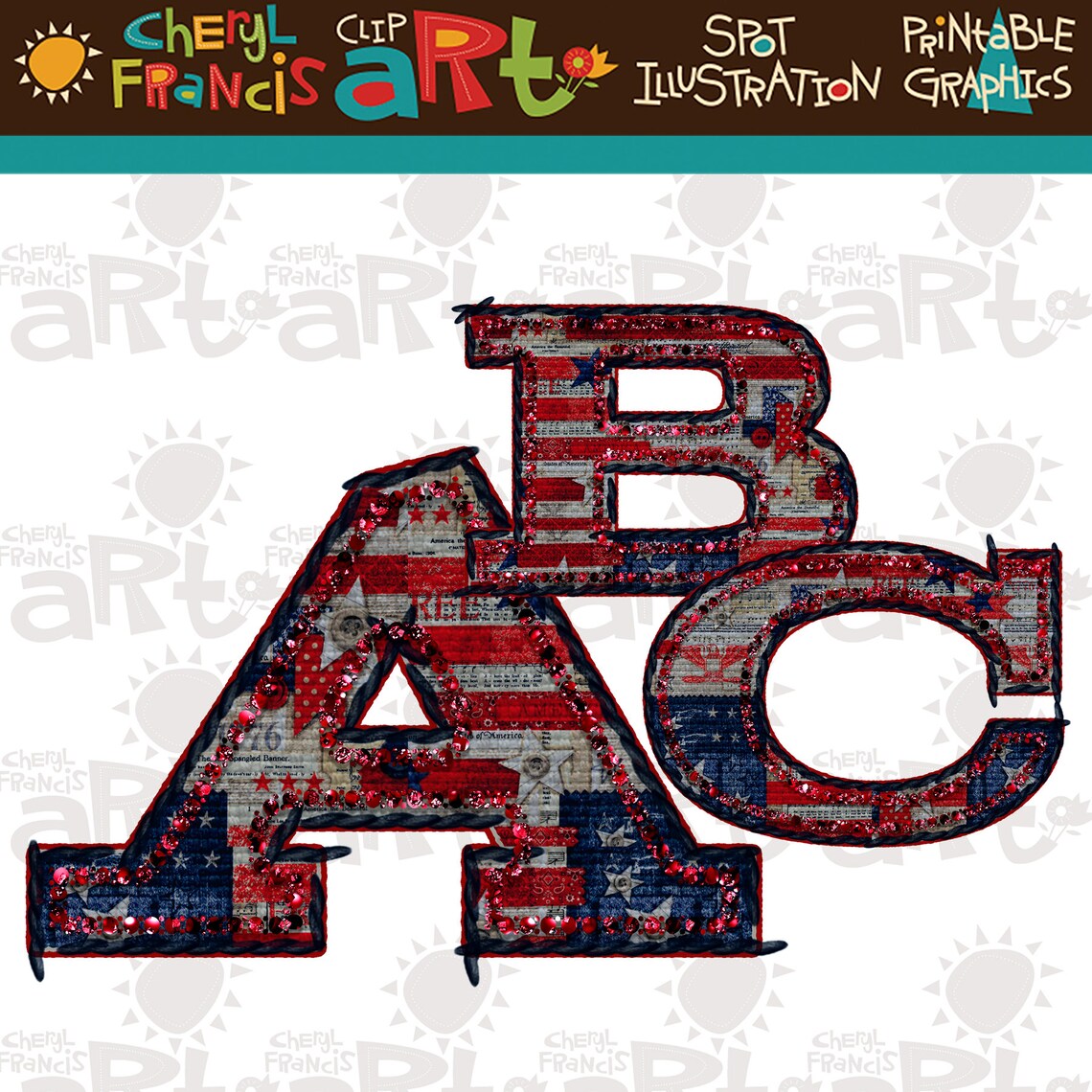 Printable Alphabet Red White Blue Collage With Stitched - Etsy