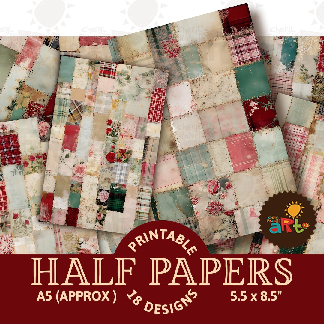 Christmas Scrap Patchwork B Collage Printable Junk Journal Half Papers ...