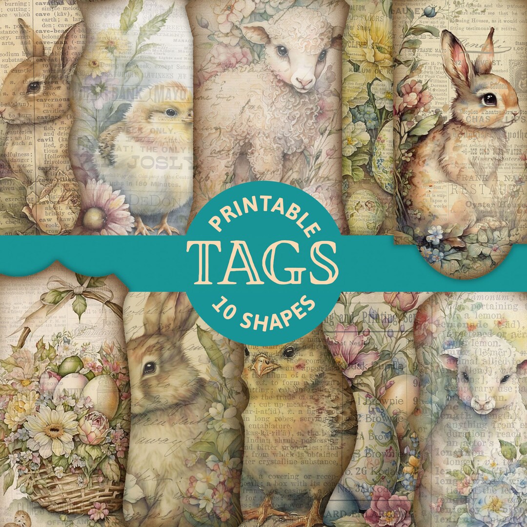 Printable Easter Tags, Baby Animal, Floral Spring Season for Junk ...