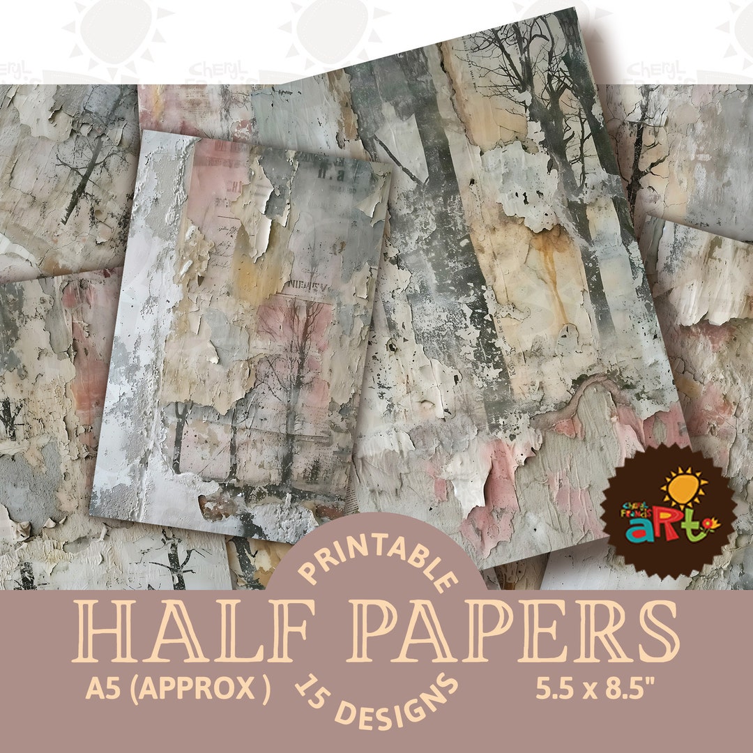Peeling Paint With Trees Distressed Printable Junk Journal Half Papers ...