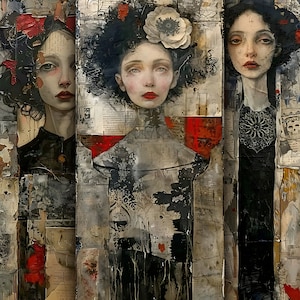 Red and Black Collage Portrait Girl Printable Tall Slim Junk Journal ...