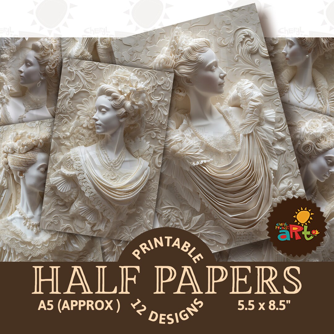 White on White Cut Paper Cameo Printable Junk Journal Half Page ...
