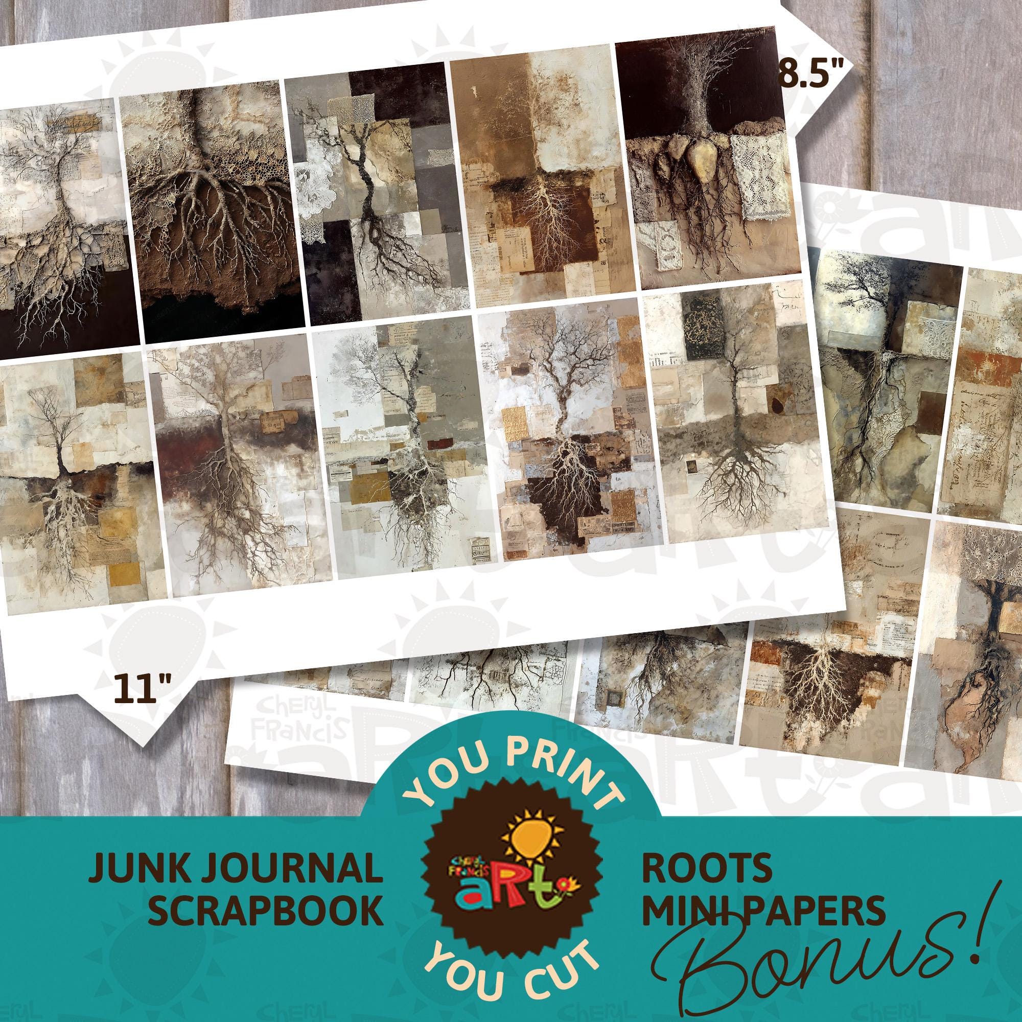 Deep Roots Stylized Organic Tree Collage Printable Nature Junk Journal ...