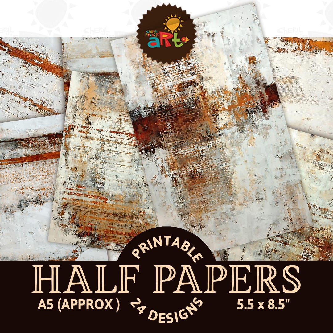 Rust Texture on White Grunge Collage Junk Journal Printable Half Papers ...