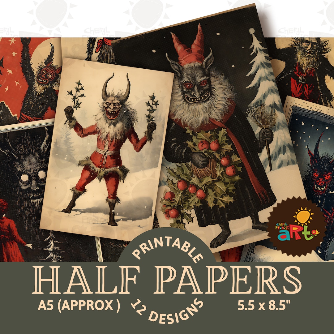 Festive Krampus Christmas Paper Collage Printable Junk Journal Half ...