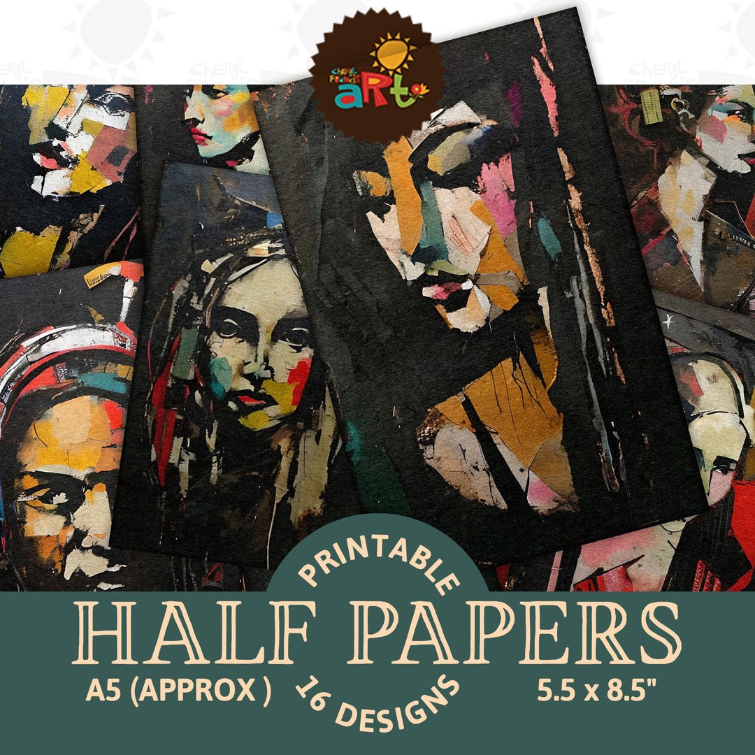 Abstract Portrait Dark Collage Printable Junk Journal Half Paper ...