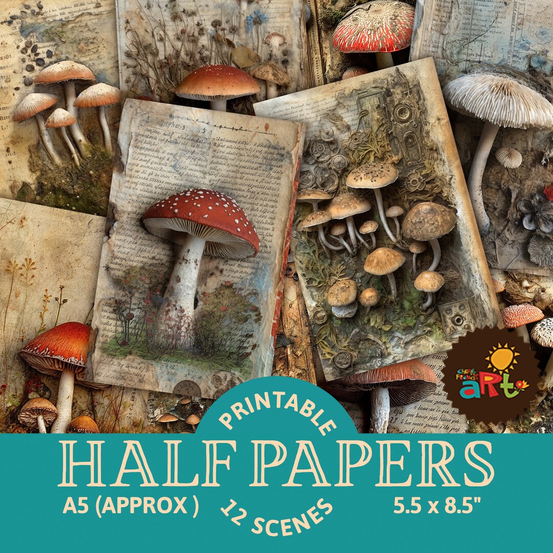 Mushroom Toadstool Collage Printable Junk Journal Half Papers - Etsy