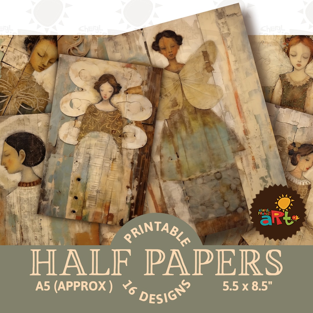 Rustic Wood Angel Mixed Media, Printable Junk Journal Half Paper ...