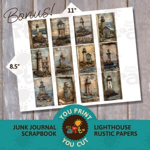 12 Mixed Media Lighthouse Paper Collage Printable Junk Journal Half ...