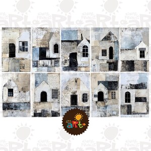 Mixed Media Abstract House Collage Printable Junk Journal Half Paper ...