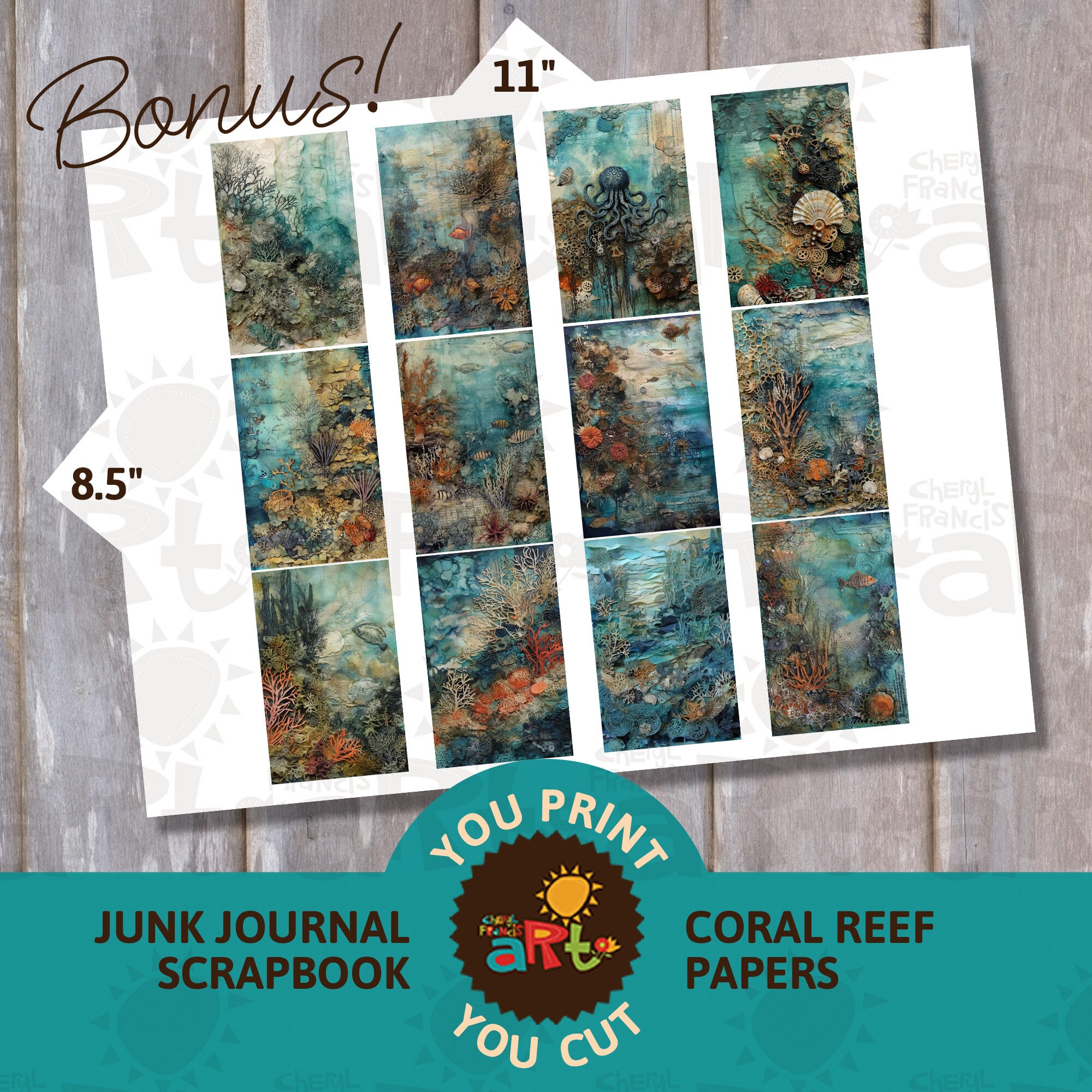 Coral Reef and Fish Junk Journal Printable Half Papers, Journal ...