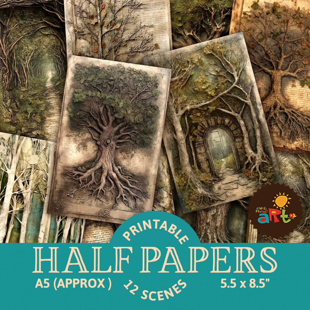 Tree Paper Collage Printable Junk Journal Half Papers - Etsy
