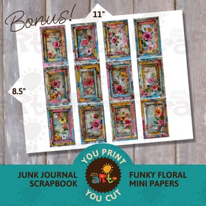 Funky Floral Frame Background Printable Junk Journal Half Page, Collage ...