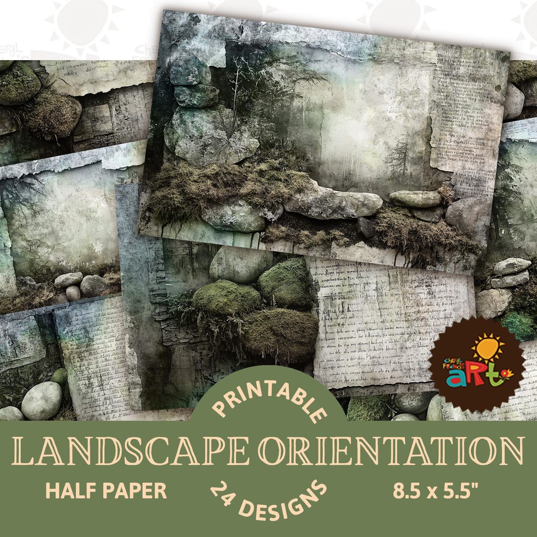 Mossy Stone Outdoors Collage Printable Junk Journal Horizontal Half ...