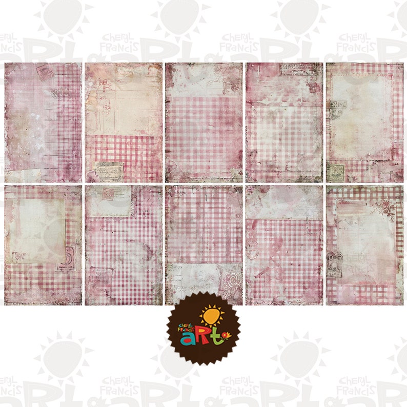 Shabby Pink Checks Ephemera Collage Paper Junk Journal Half Page ...