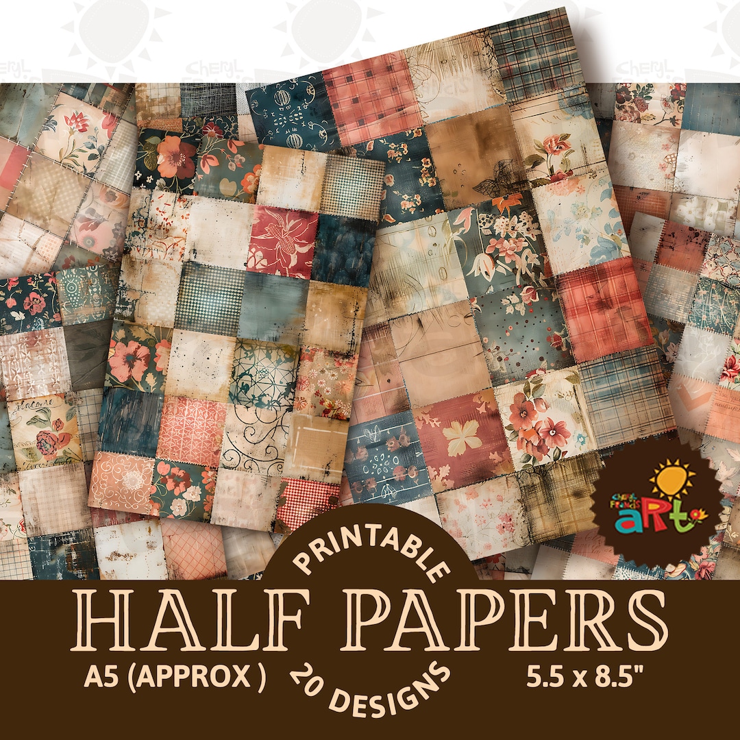 Earthy Patchwork Collage Various Pattern Junk Journal Half Page ...