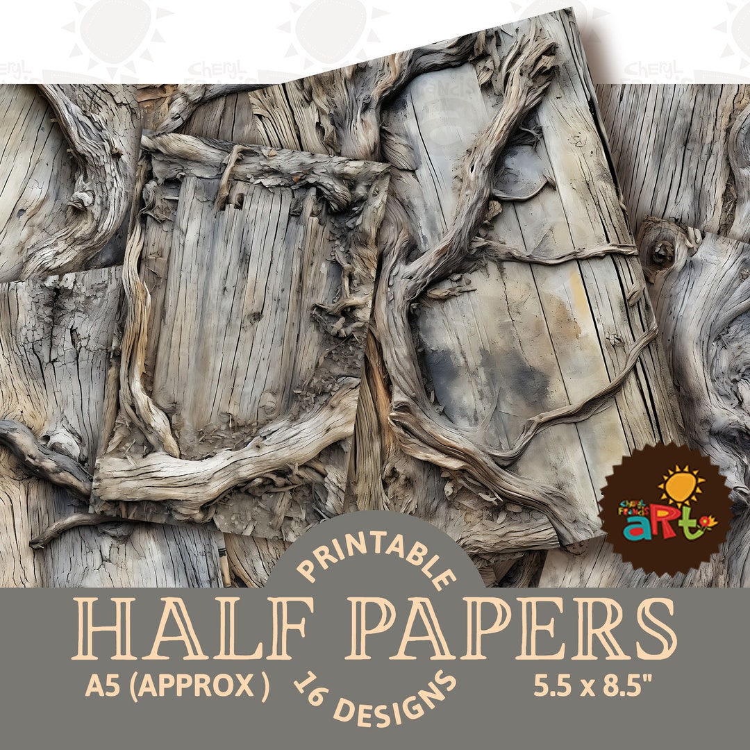 Natural Wood Texture Art Collage Printable Junk Journal Half Papers ...