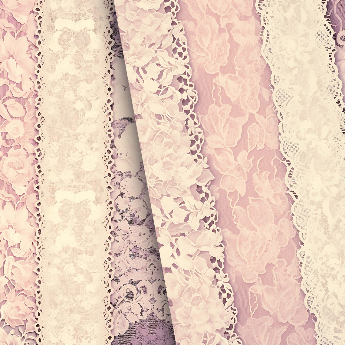 Vertical Lace Strip Collage Lavender Printable Junk Journal Half Papers ...