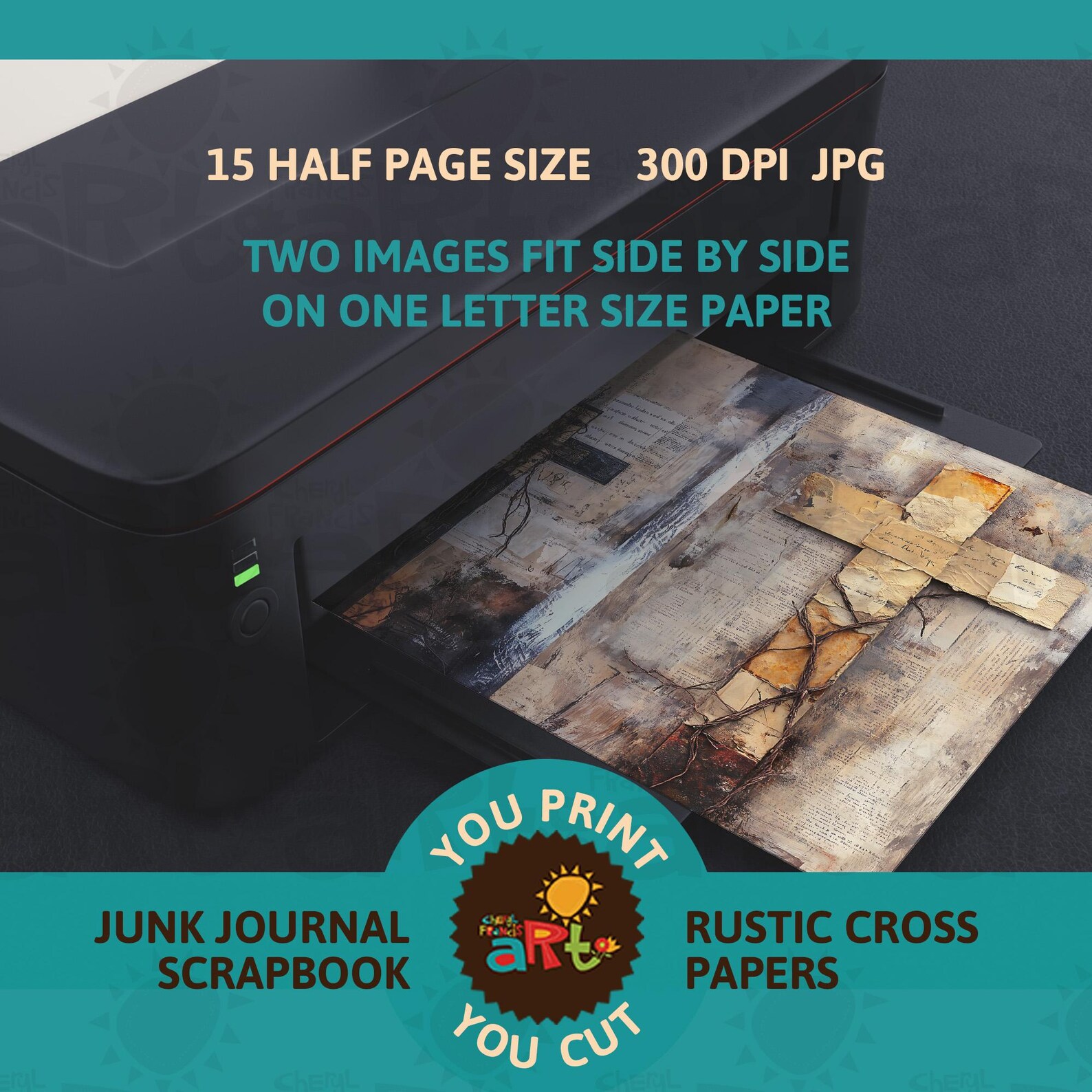 Rustic Cross on Grungy Collage Printable Junk Journal Half Paper ...