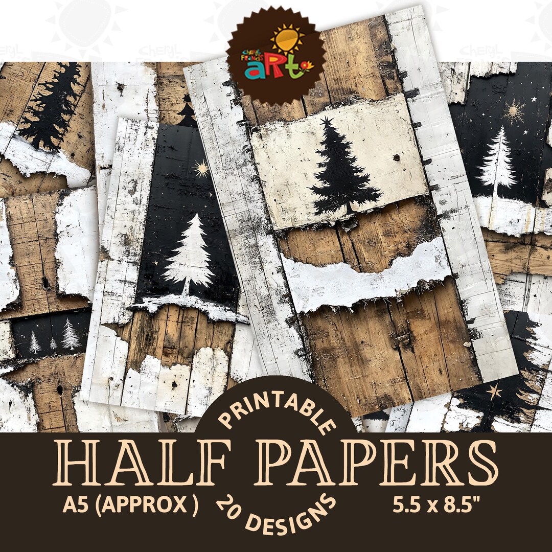 Christmas Tree Rustic Assemblage Printable Junk Journal Half Paper ...