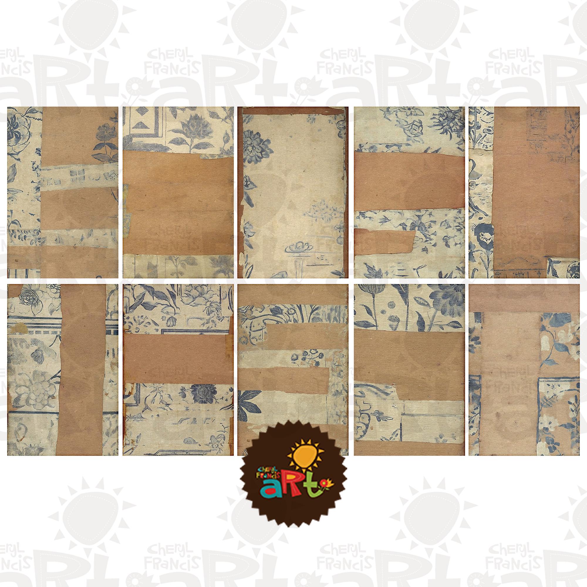 Blue Gray Floral Design Ephemera on Brown Paper Collage Printable Junk ...