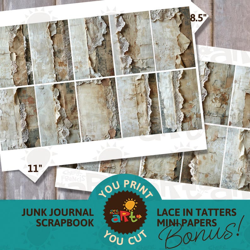 Neutral Tattered Lace and Torn Paper Junk Journal Half Page Printable ...