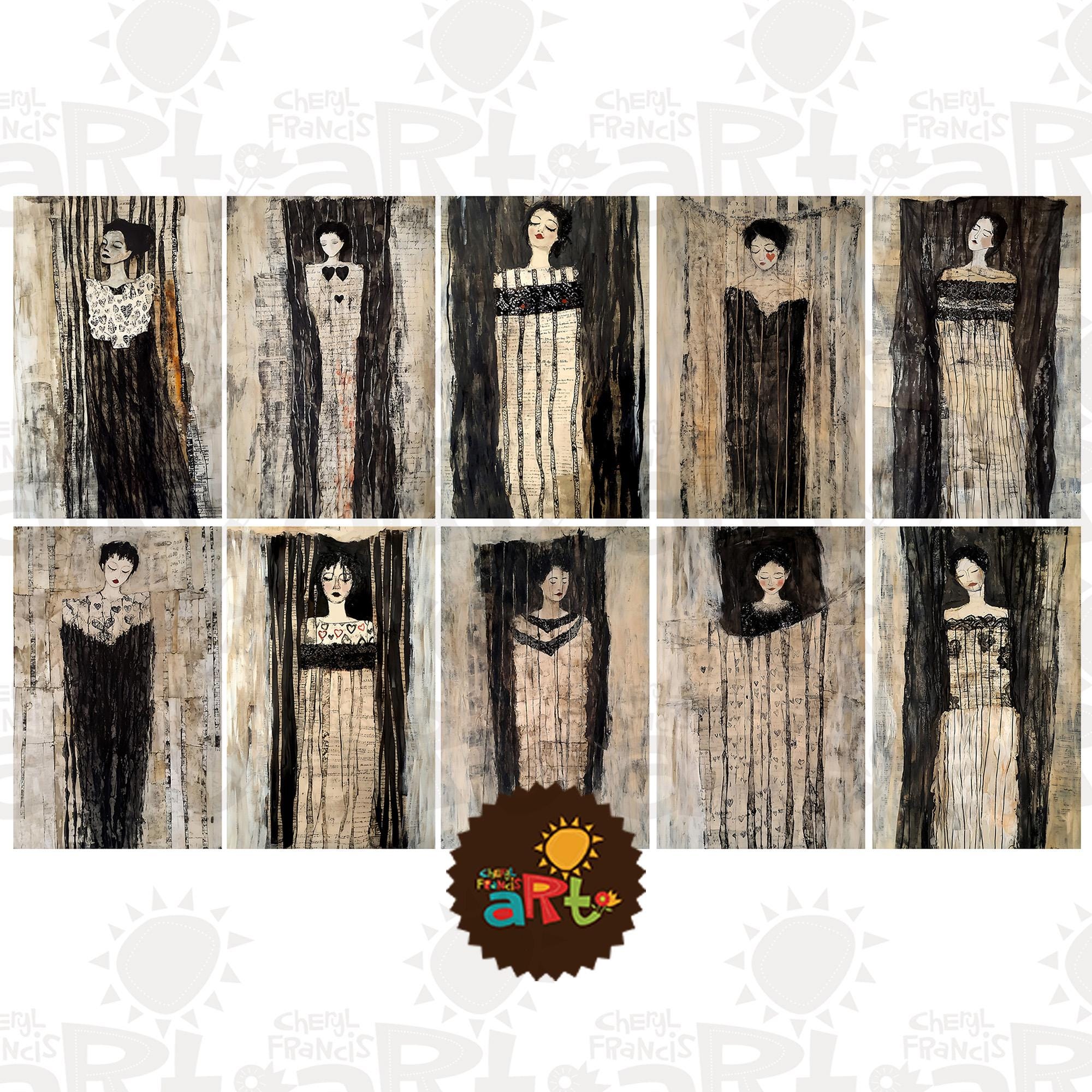 Lady in Long Gown Vertical Elements Printable Junk Journal Half Paper ...
