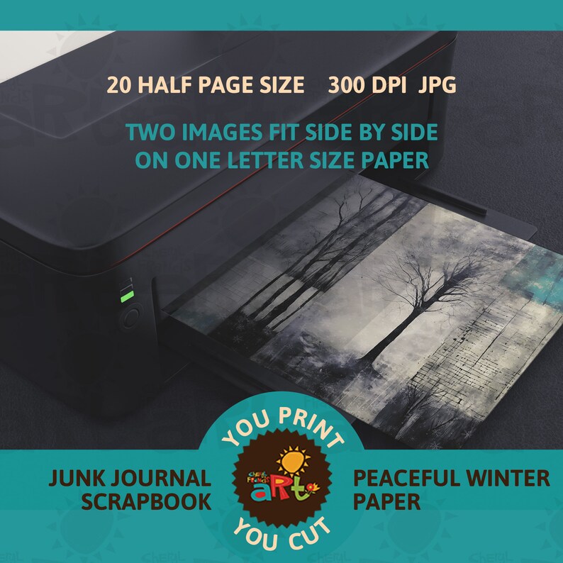 Silent Winter Snowfall Painted Trees Collage Printable Junk Journal ...