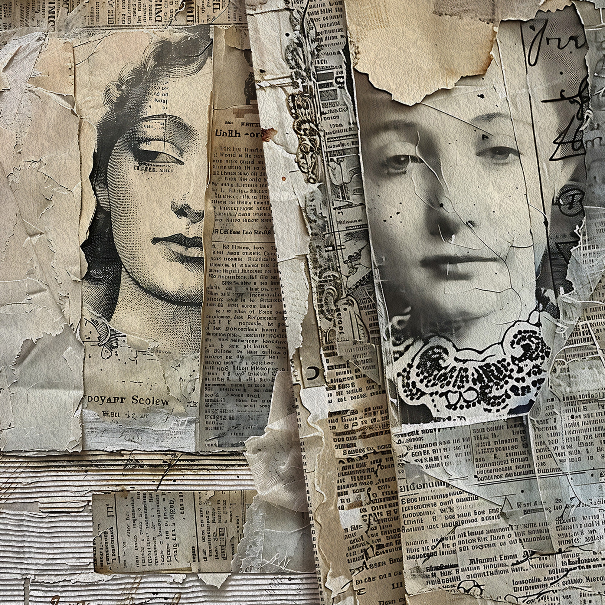 Printed Page Ephemera Collage With Portrait Printable Junk Journal Half ...