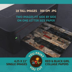 Red and Black Collage Portrait Girl Printable Tall Slim Junk Journal ...