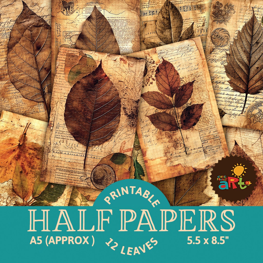 Pressed Leaves Junk Journal Printable Half Papers, Journal Scrapbook ...