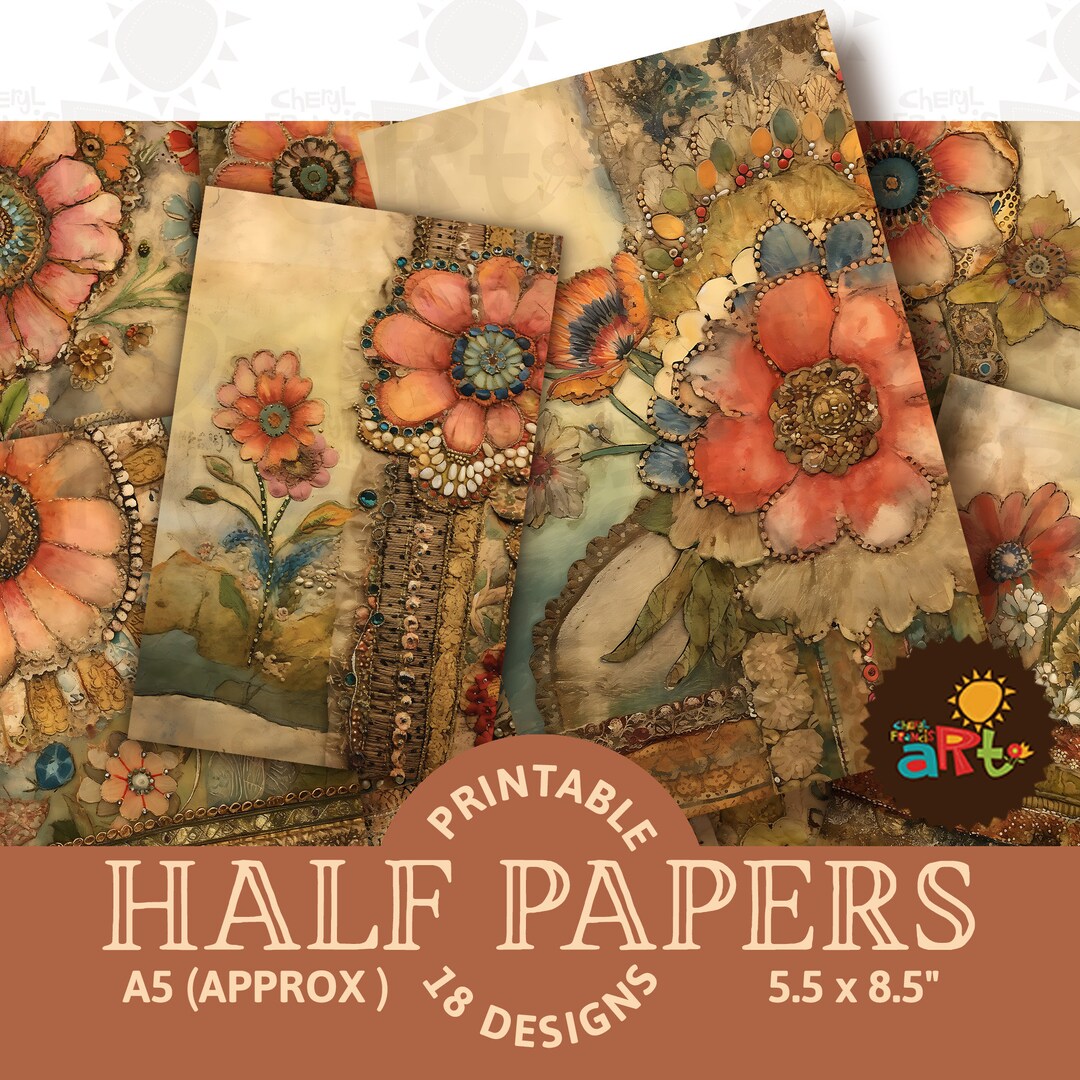 Eclectic Mix Floral Collage Printable Junk Journal Half Papers ...