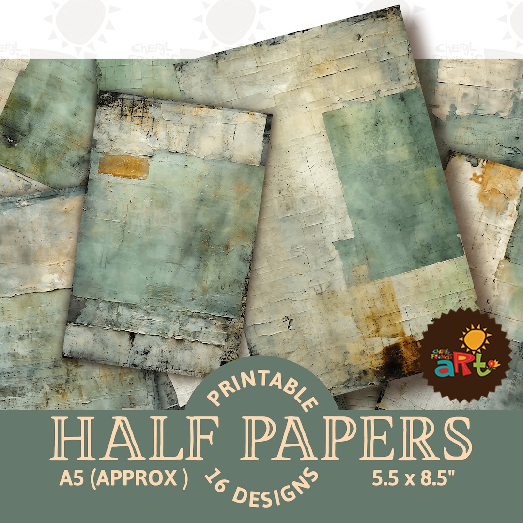 Grungy Blue Green Gray Textured Printable Junk Journal Half Papers ...