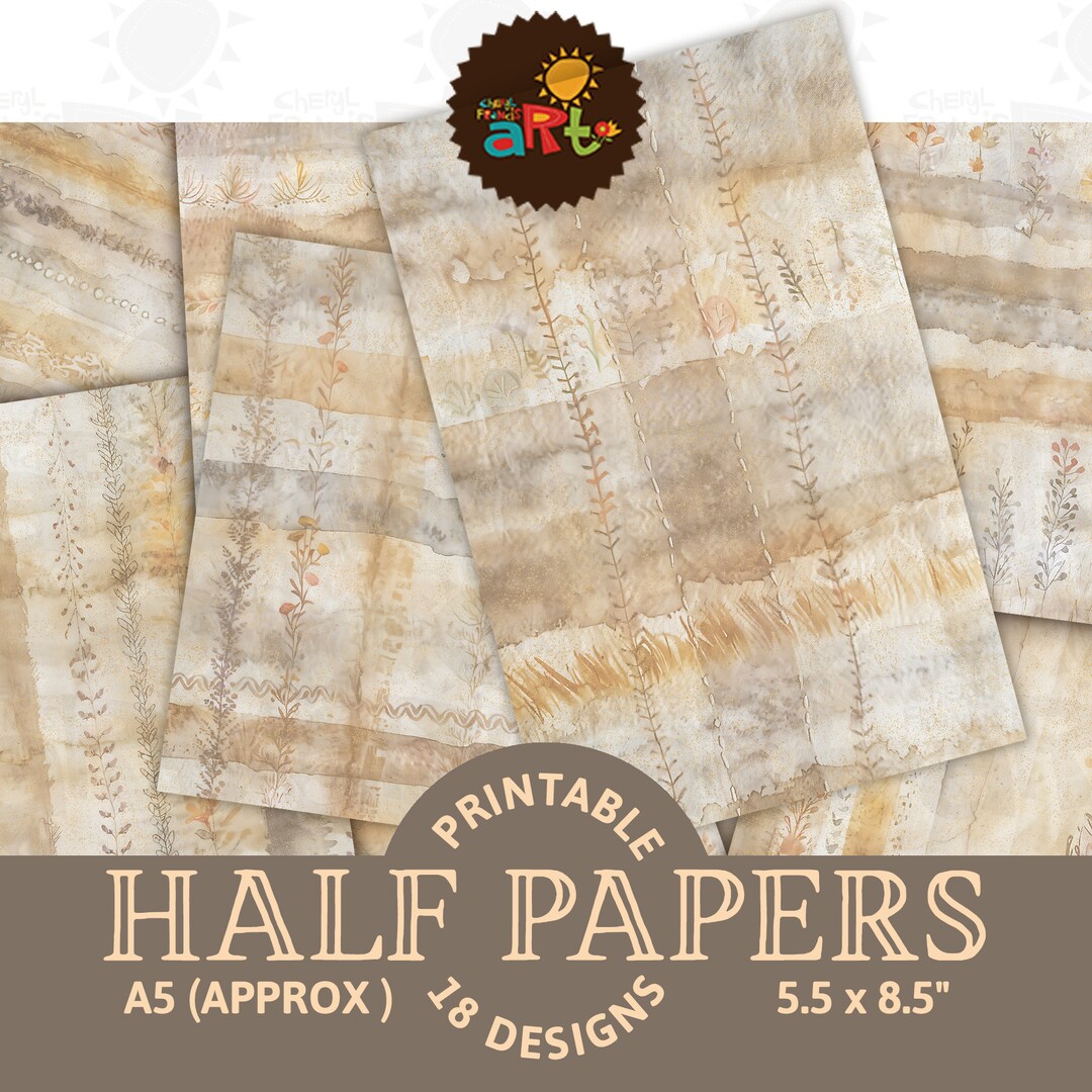 Watercolor Floral Stripes Printable Junk Journal Half Paper Scrapbook ...