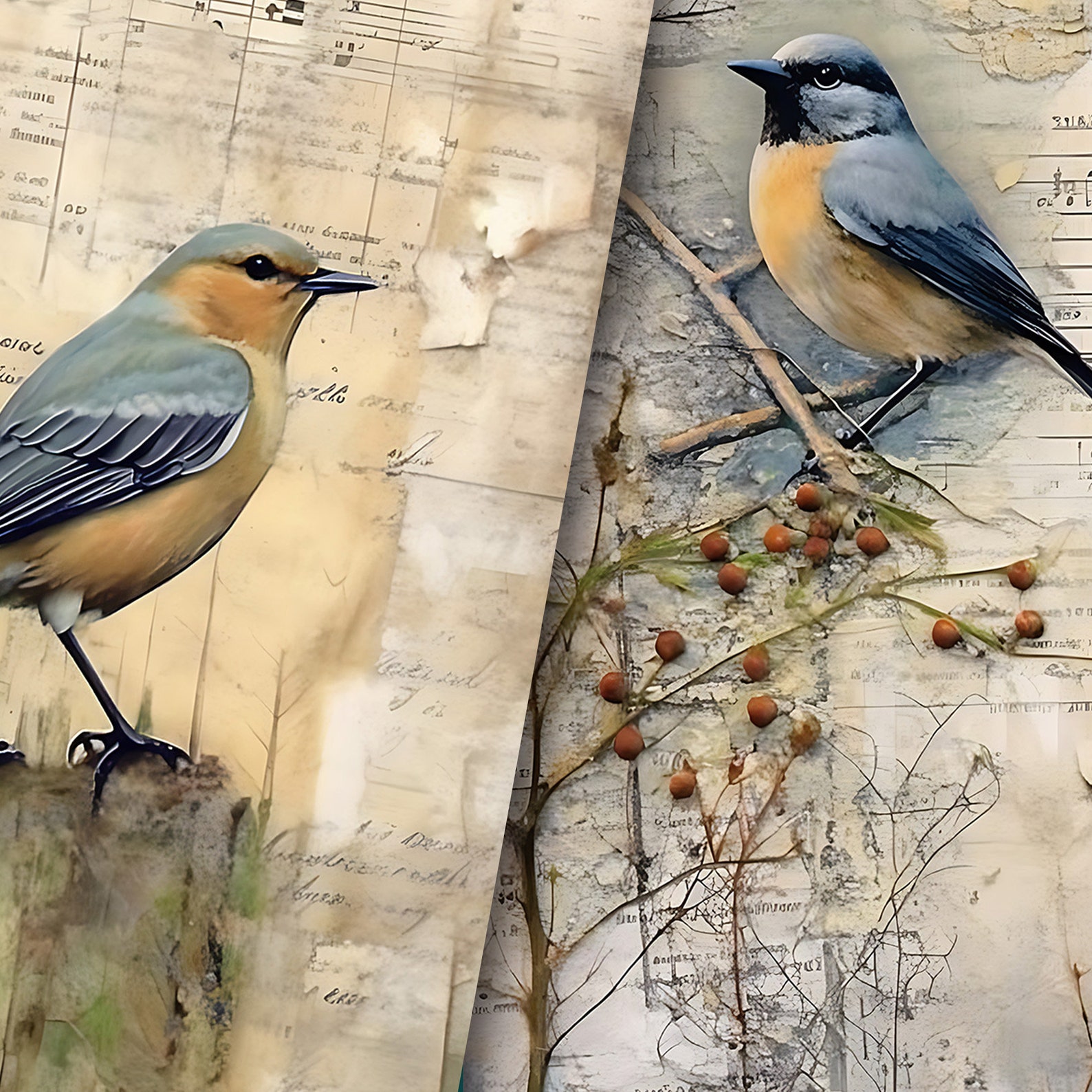 Bird Ephemera Vintage Collage Printable Junk Journal Half Papers ...