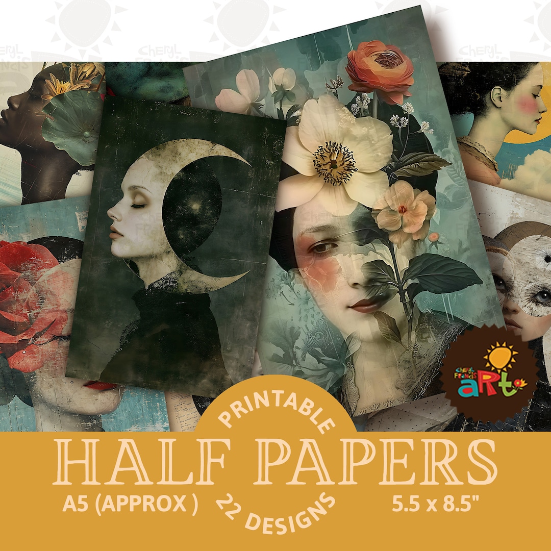 Junk Journal Half Papers Surreal Environment Portrait Printable Collage ...