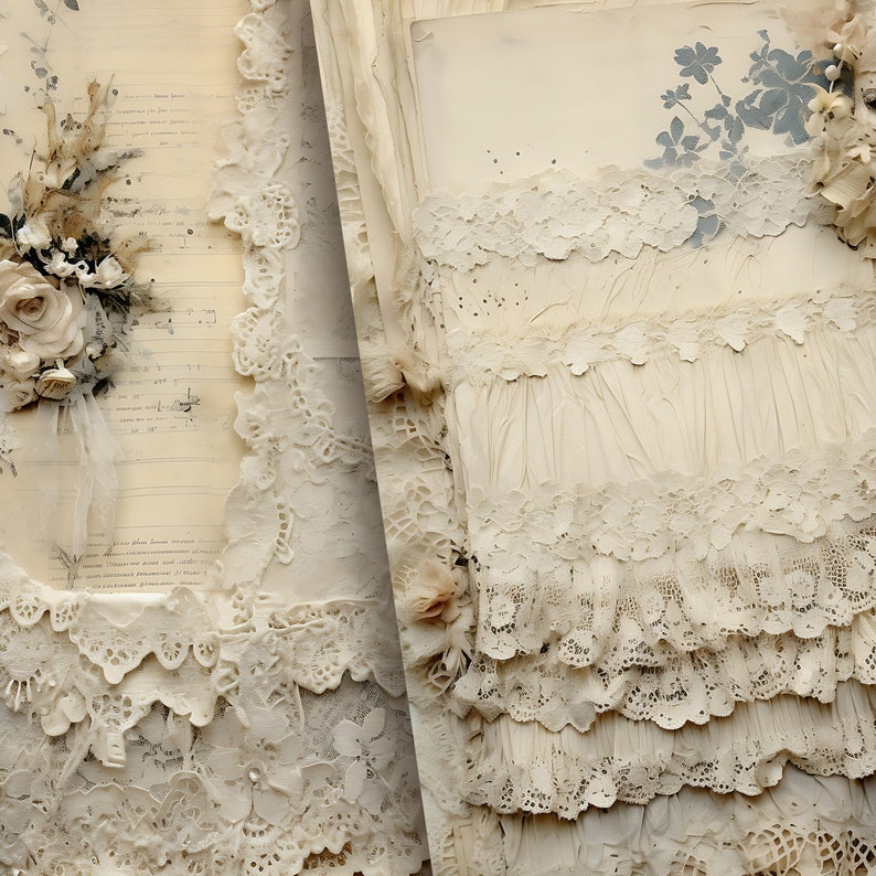 Layered Lace Paper Collage Printable Junk Journal Half Page, Scrapbook ...