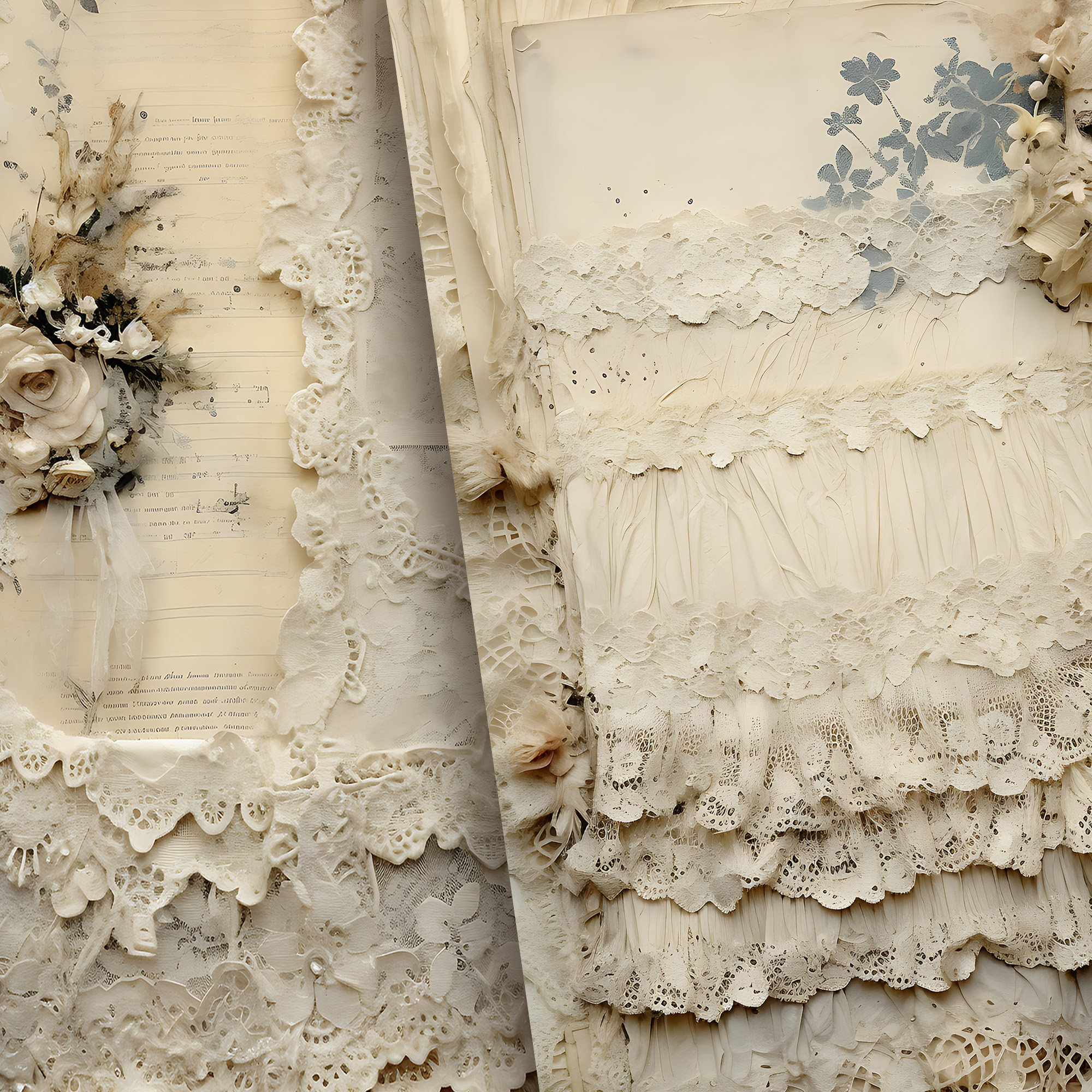 Layered Lace Paper Collage Printable Junk Journal Half Page, Scrapbook ...