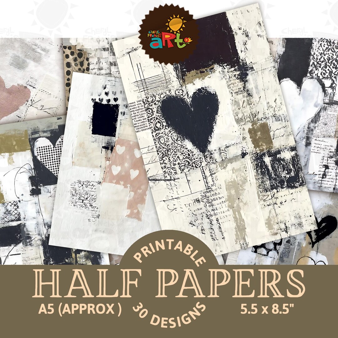 Scribbling Valentine Heart Marks Collage Printable Junk Journal Half ...