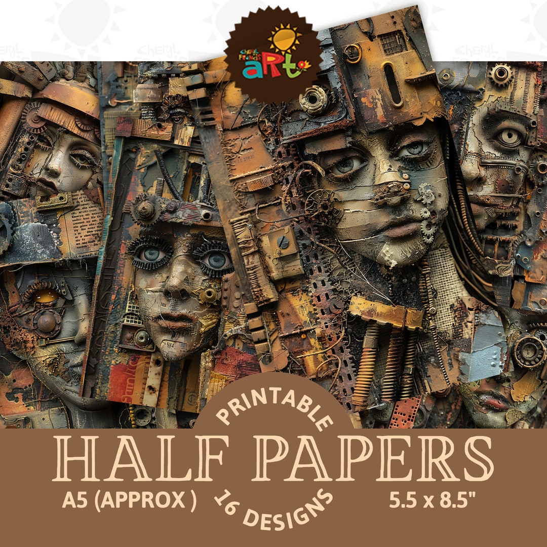 Assembled Old Mechanical Junk Face Collage Printable Junk Journal Half ...